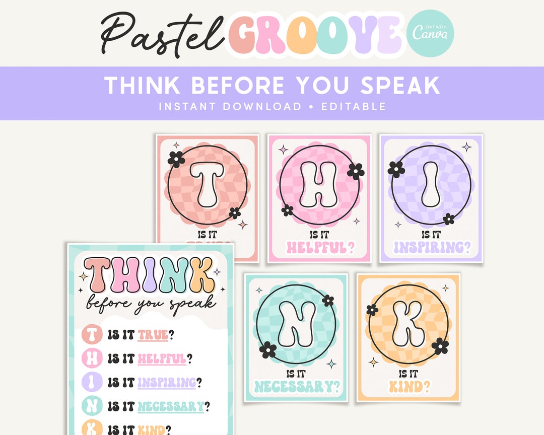 Editable Think Classroom Printable Posters, Think Before You Speak ...