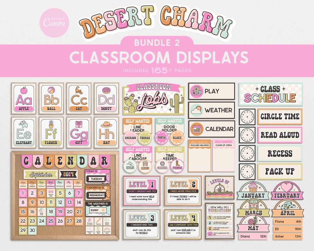 Editable Bright Classroom Decor, Desert Western Printable Teacher ...
