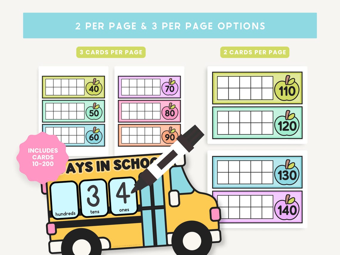 Classroom Days in School Ten Frames Printable Display, Editable in ...