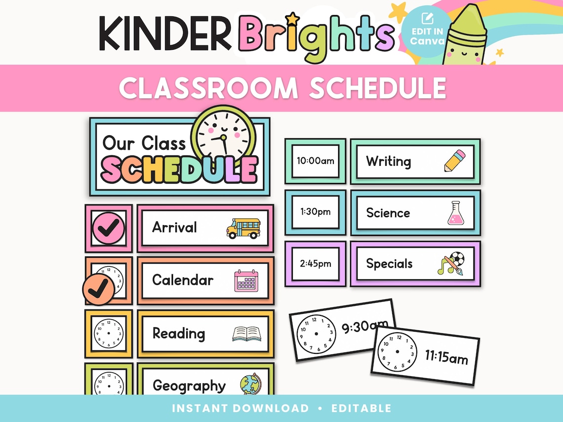 Editable Visual Schedule Cards | Colorful Classroom Timetable Display ...