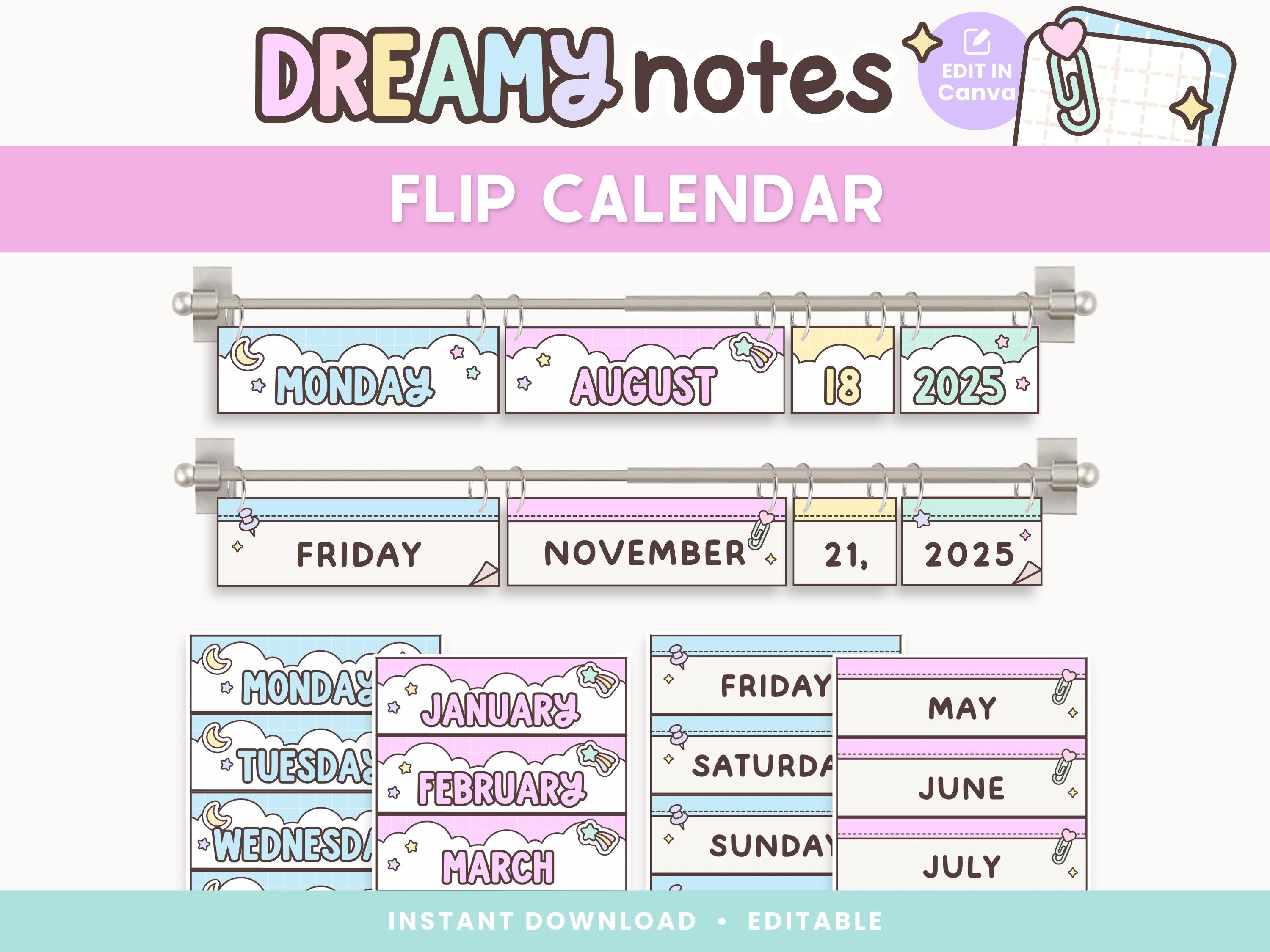 Classroom Flip Calendar Display, Cute Pastel Classroom Decor, Editable ...
