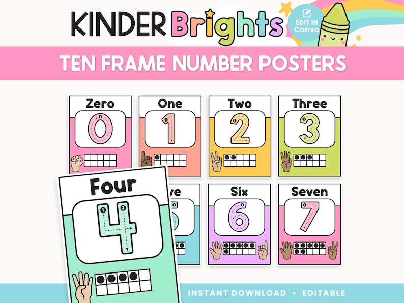 Pastel Ten Frame Number Posters | Editable Number Posters 0-20 ...