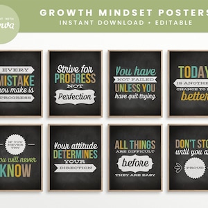 Editable Growth Mindset Classroom Printable Posters, Canva Classroom ...