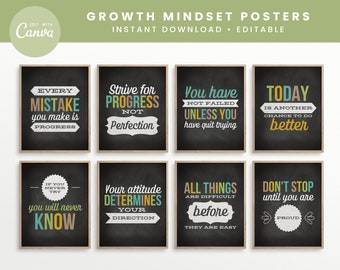 Growth Mindset Editable Classroom Printable Posters, Elegant Boho ...