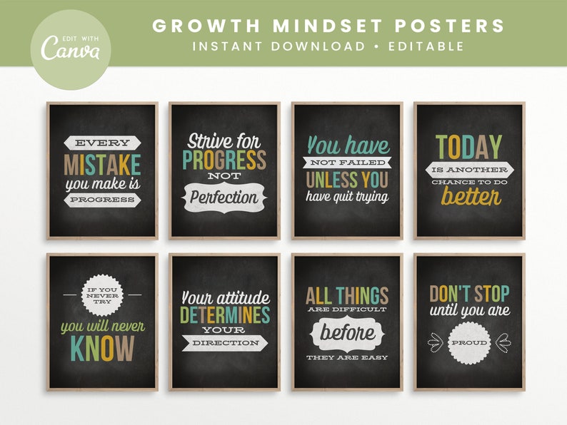 Editable Growth Mindset Classroom Printable Posters Canva - Etsy