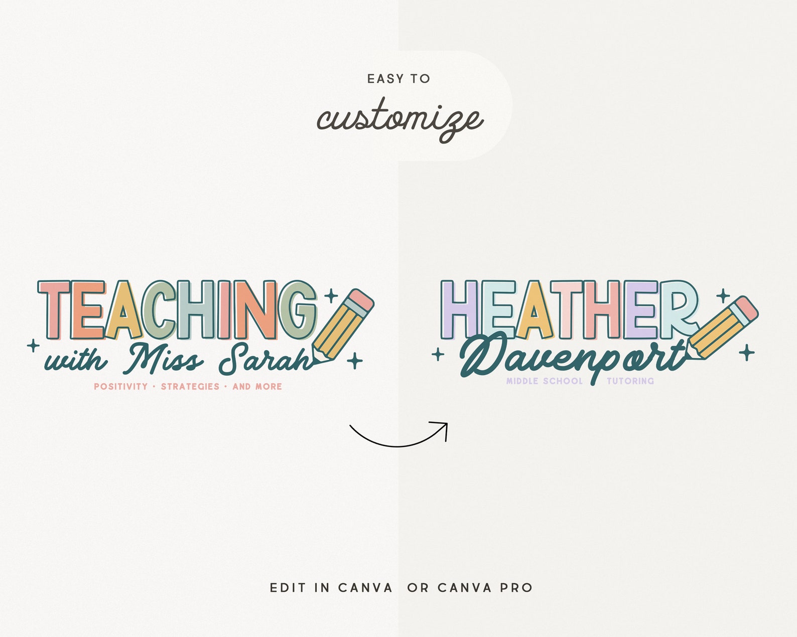 Colorful Teacher Logo Design Editable Canva Template, Charming and ...