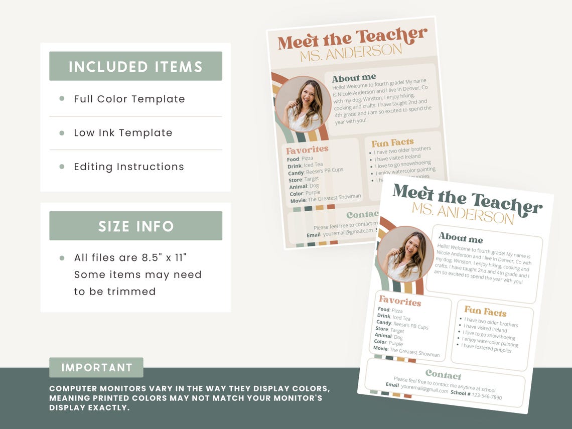 Meet the Teacher Classroom Printable Template, Teacher Introduction ...