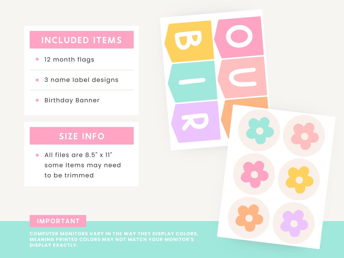 Classroom Birthday Printable Display, Editable in Canva, Bright Pastel ...