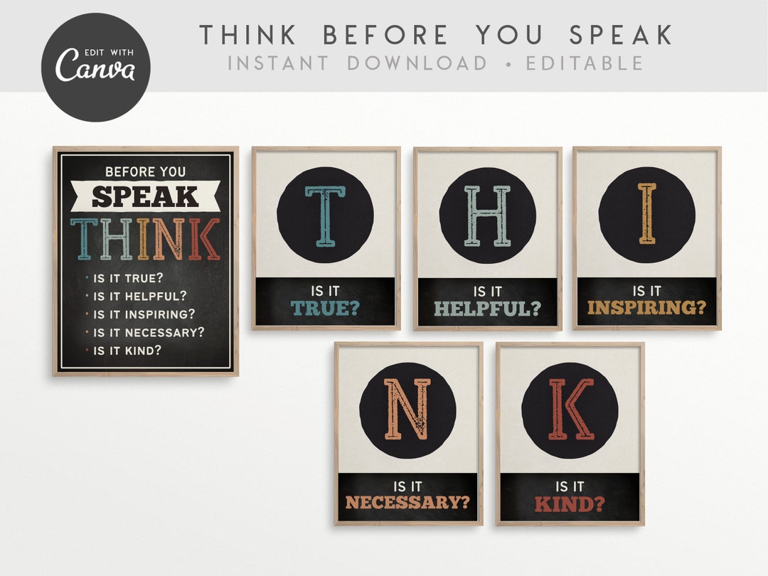 Editable Think Classroom Printable Posters, Think Before You Speak ...