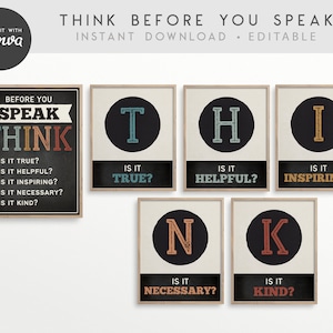 Editable Think Classroom Printable Posters, Think Before You Speak ...