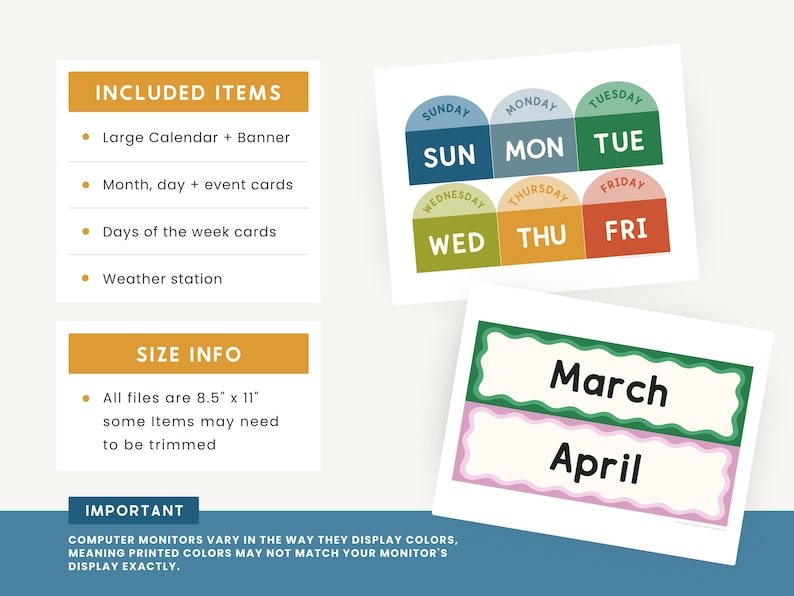 Editable Classroom Calendar | Playful Hues Canva Template | Printable ...