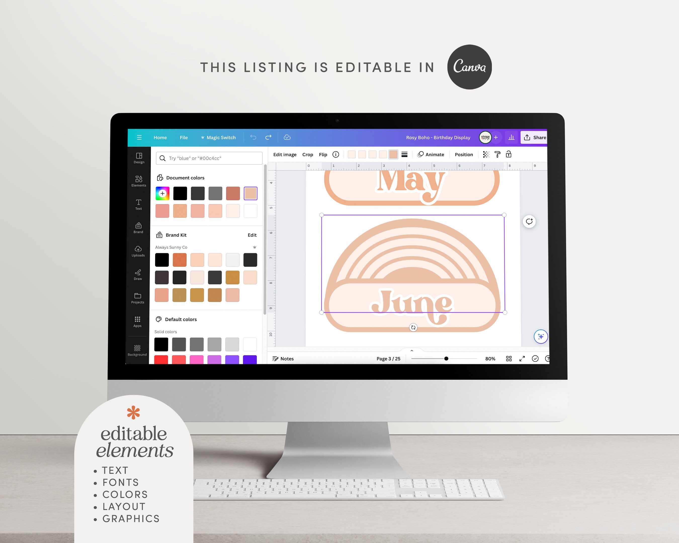 Classroom Birthday Printable Display, Editable in Canva, Boho Modern ...