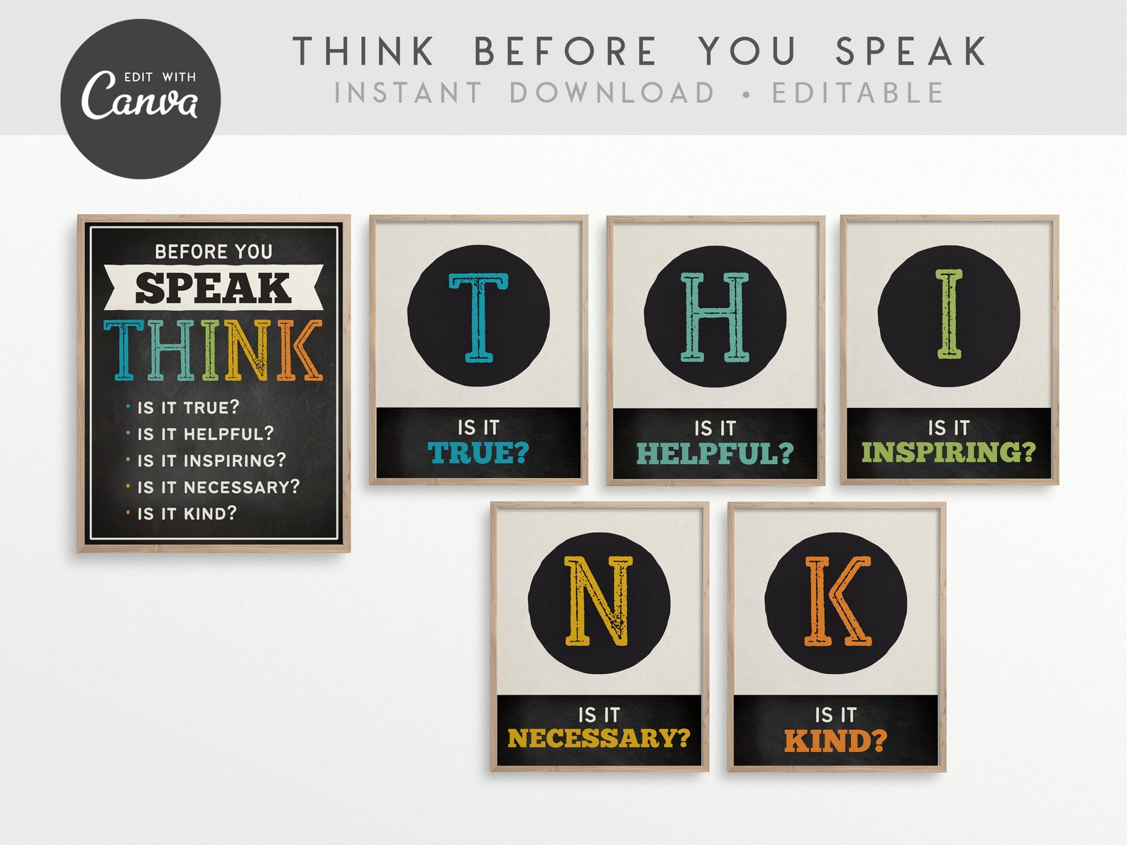 Editable Think Classroom Printable Posters Think Before You | Etsy