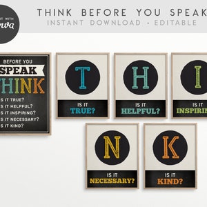 Editable Think Classroom Printable Posters, Think Before You Speak ...