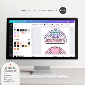 Classroom Birthday Printable Display, Editable in Canva, Groovy Pastel ...