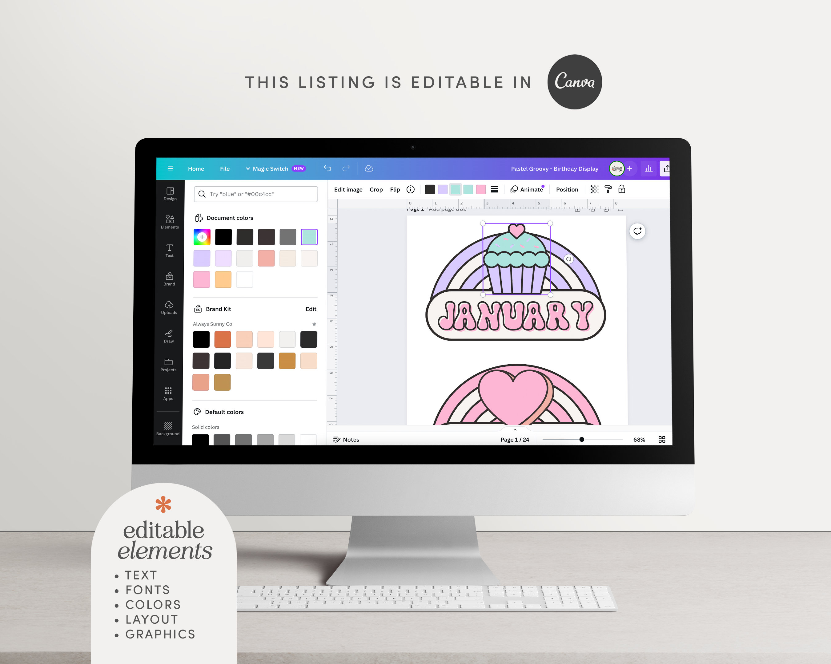 Classroom Birthday Printable Display, Editable in Canva, Groovy Pastel ...