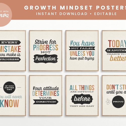 Editable Growth Mindset Classroom Printable Posters Canva - Etsy