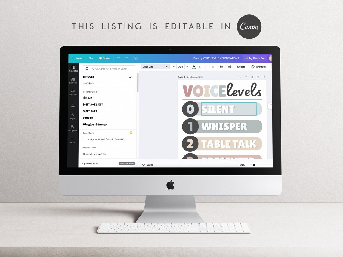 Voice Level Chart Classroom Printable Poster Editable in - Etsy