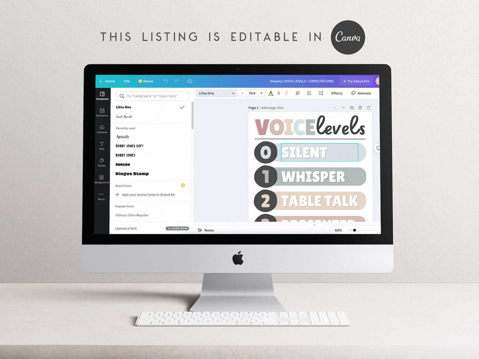 Voice Level Chart Classroom Printable Poster Editable in | Etsy Canada