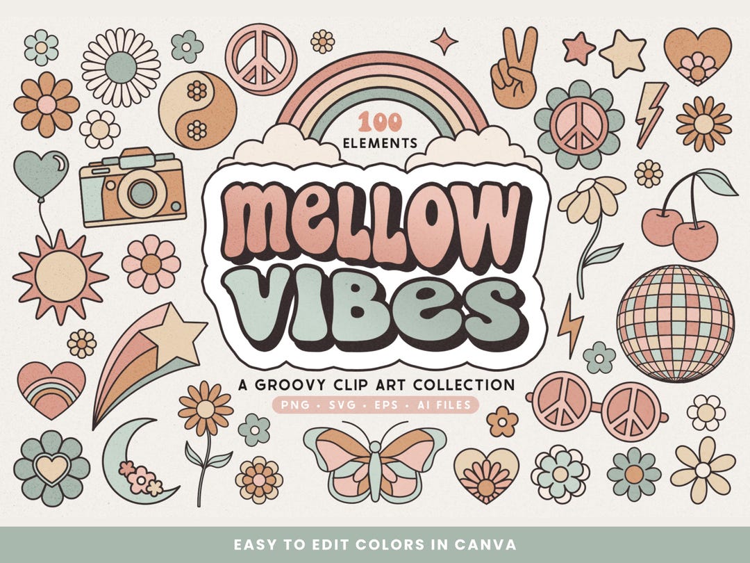 Groovy Retro Clip Art SVGS, Pngs, EPS, AI Files, Mellow Vibes Flower ...