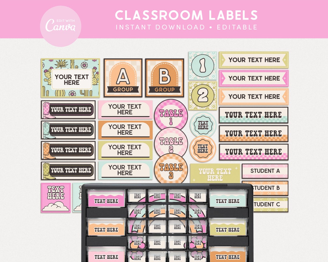 Classroom Labels Editable Templates, Bright Desert Classroom ...