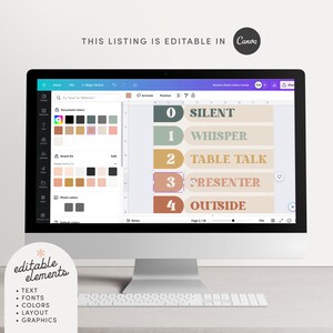 Voice Level Chart Classroom Printable Display, Editable in Canva, Boho ...