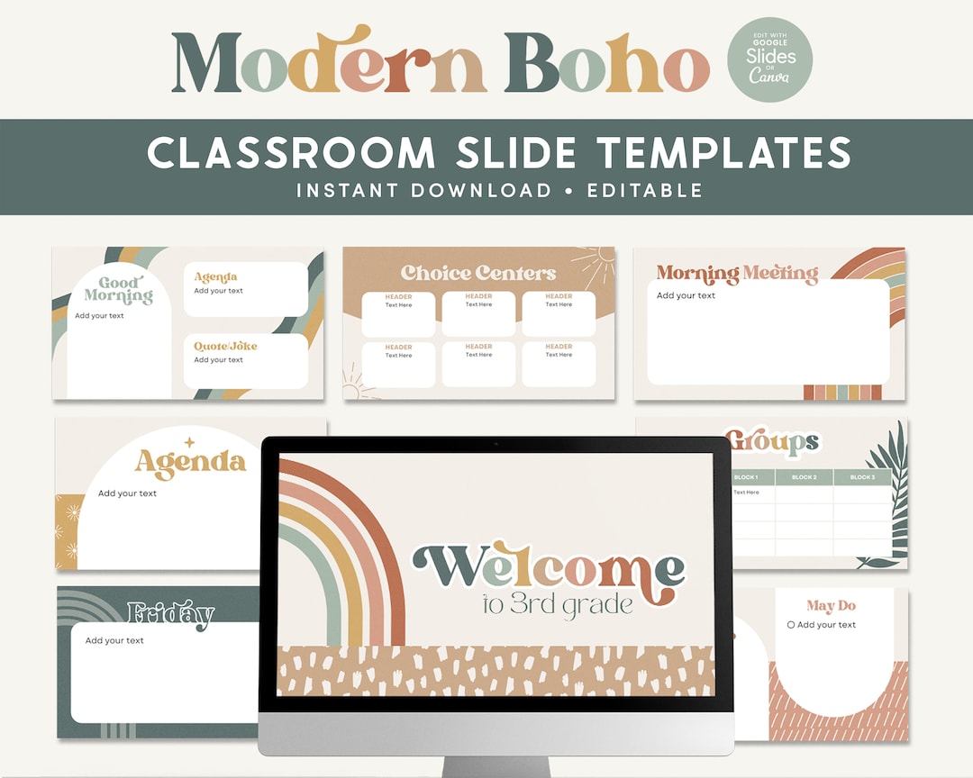 Boho Classroom Google Slides and Canva Editable Presentation Templates ...