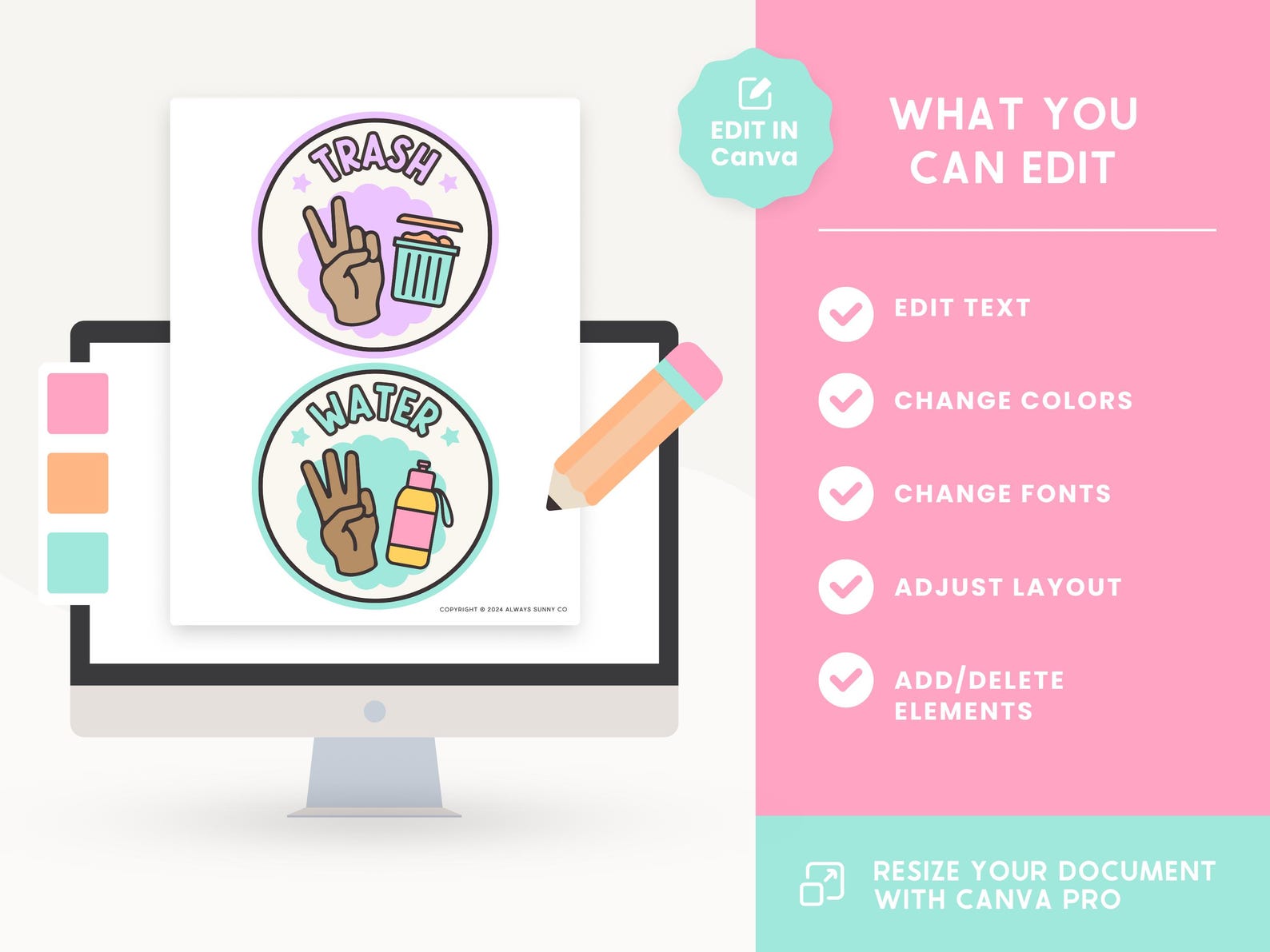 Classroom Hand Signals Poster Display, Editable in Canva, Bright ...