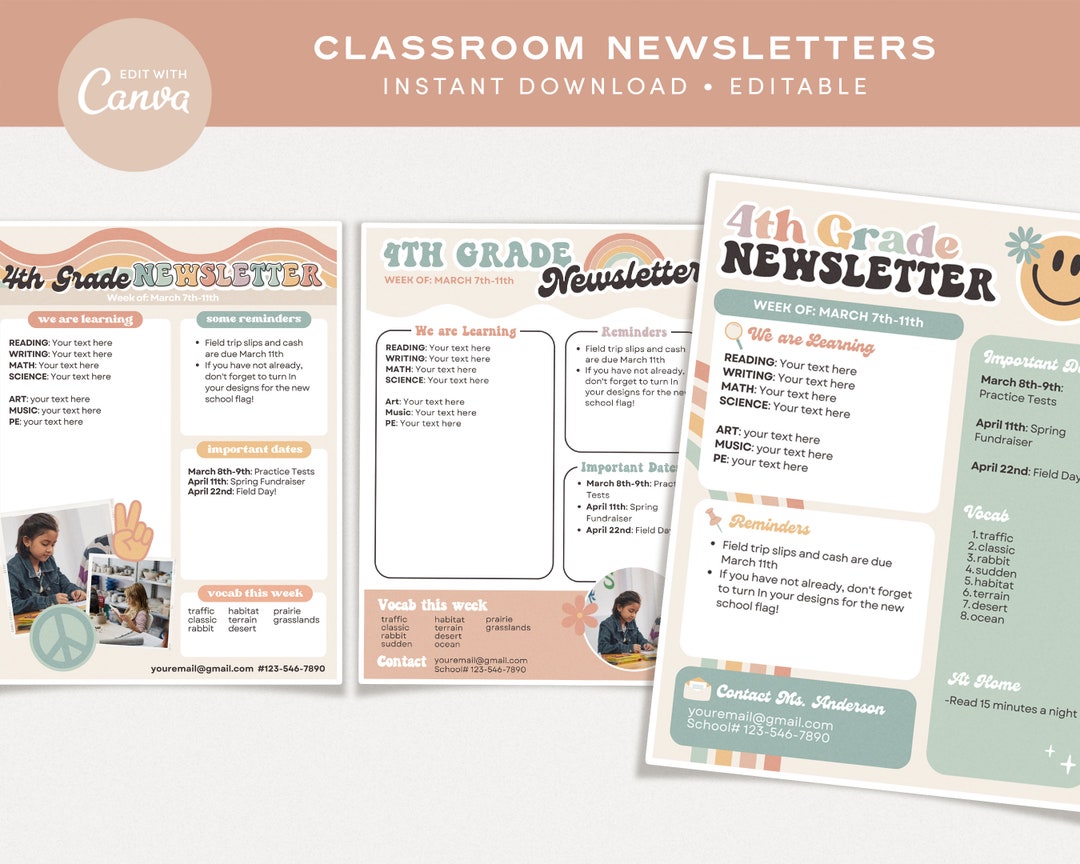 Classroom Newsletter Editable Templates Back to School Boho - Etsy