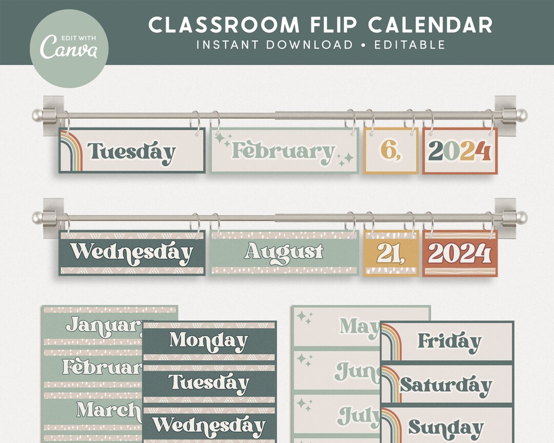 Classroom Flip Calendar Display, Modern Boho Classroom Decor, Editable ...
