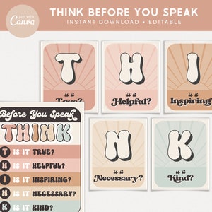 Editable Think Classroom Printable Posters, Think Before You Speak ...