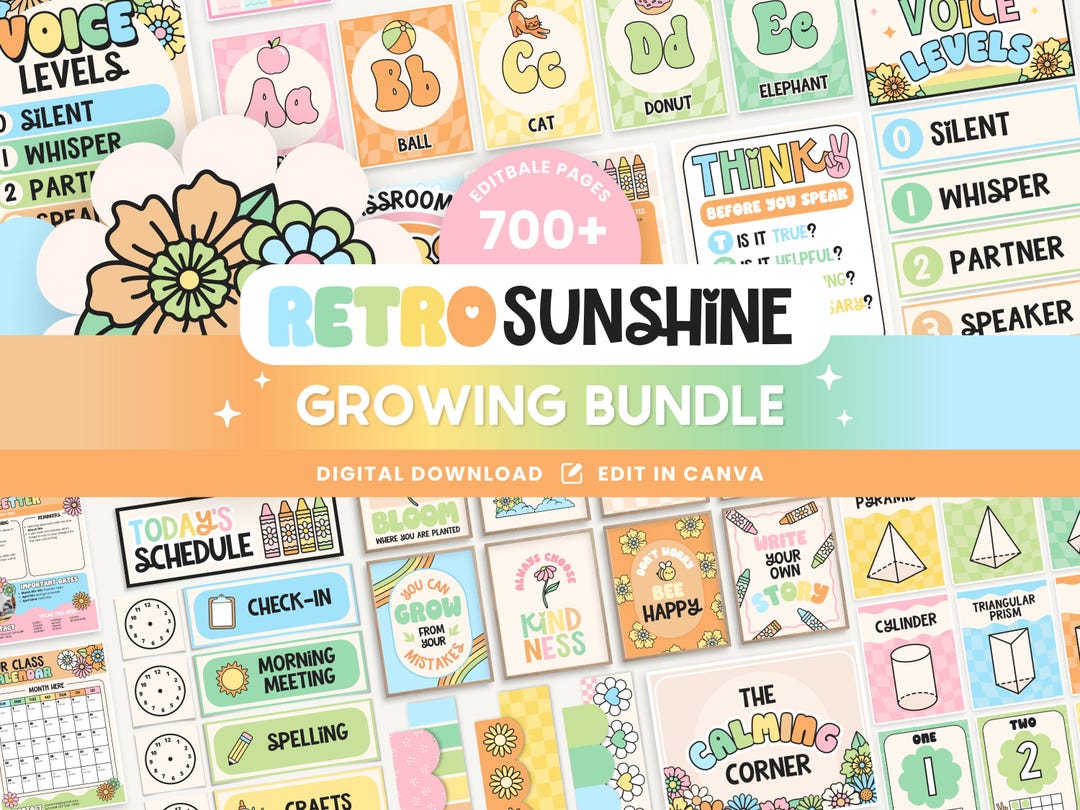 Editable Classroom Retro Sunshine Complete Collection Printable Bundle ...