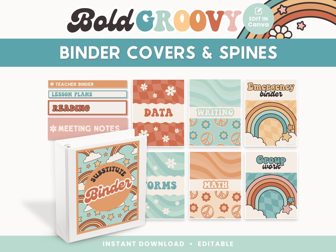 Classroom Binder Covers and Spines, Editable Groovy Retro Teacher ...
