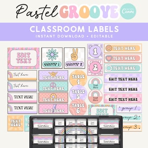 Classroom Labels Editable Templates, Pastel Groovy Classroom ...