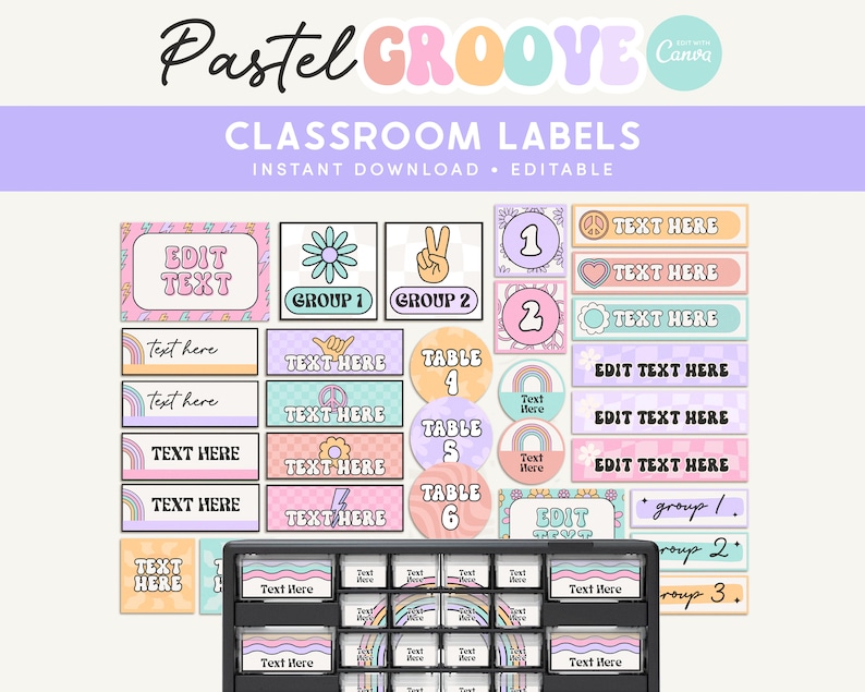 Classroom Labels Editable Templates, Pastel Groovy Classroom ...