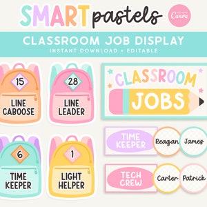 Classroom Job Display, Editable Retro Canva Templates, Bright Pastel ...