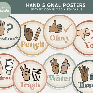 Classroom Hand Signals Poster Display Editable in Canva Boho - Etsy UK