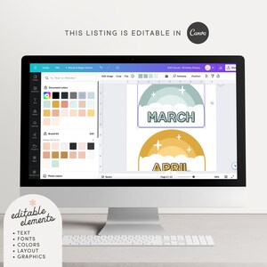 Classroom Birthday Printable Display, Editable in Canva, Cute Pastel ...