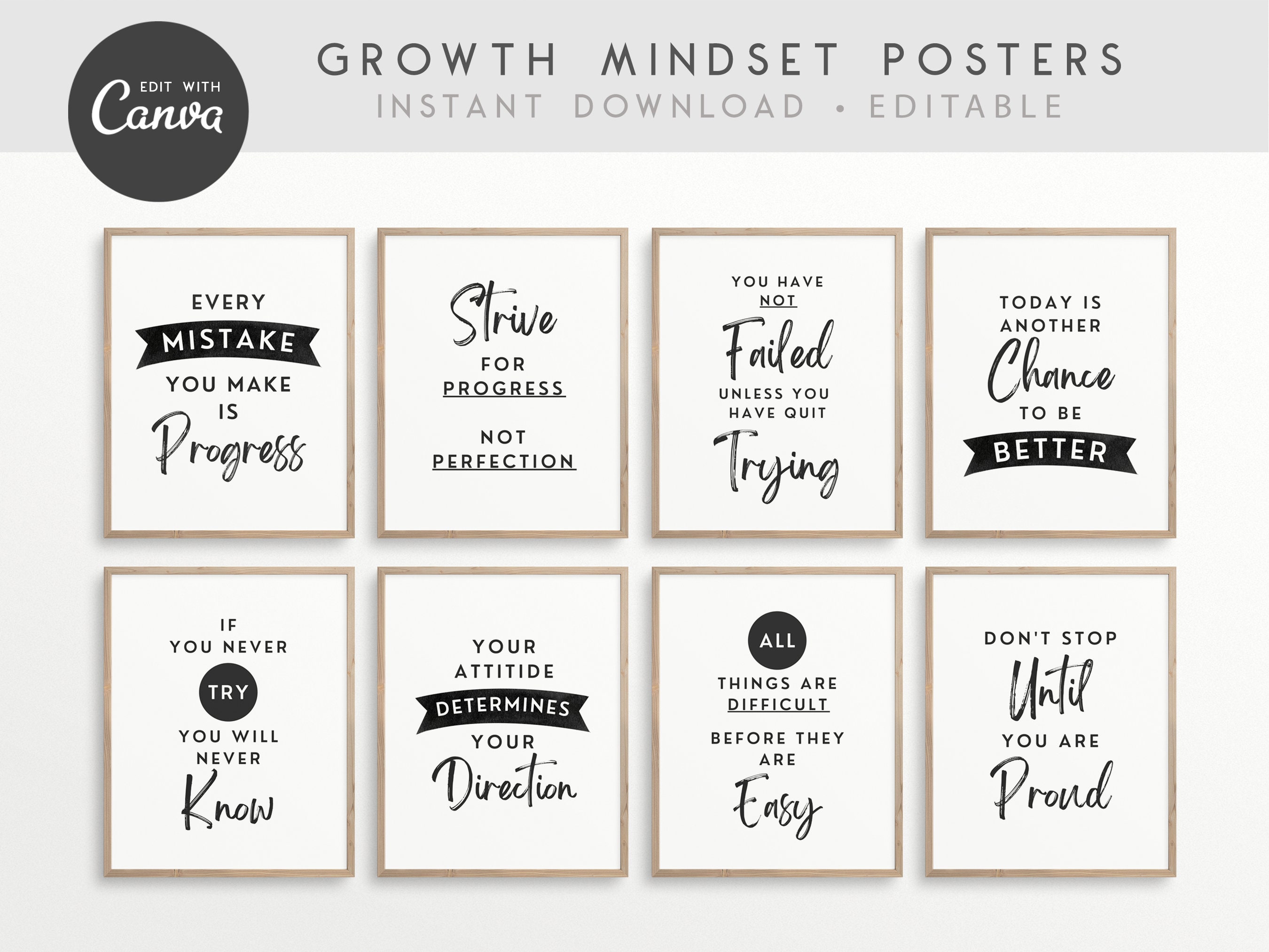 Growth Mindset Editable Classroom Printable Posters Classroom | Etsy Canada
