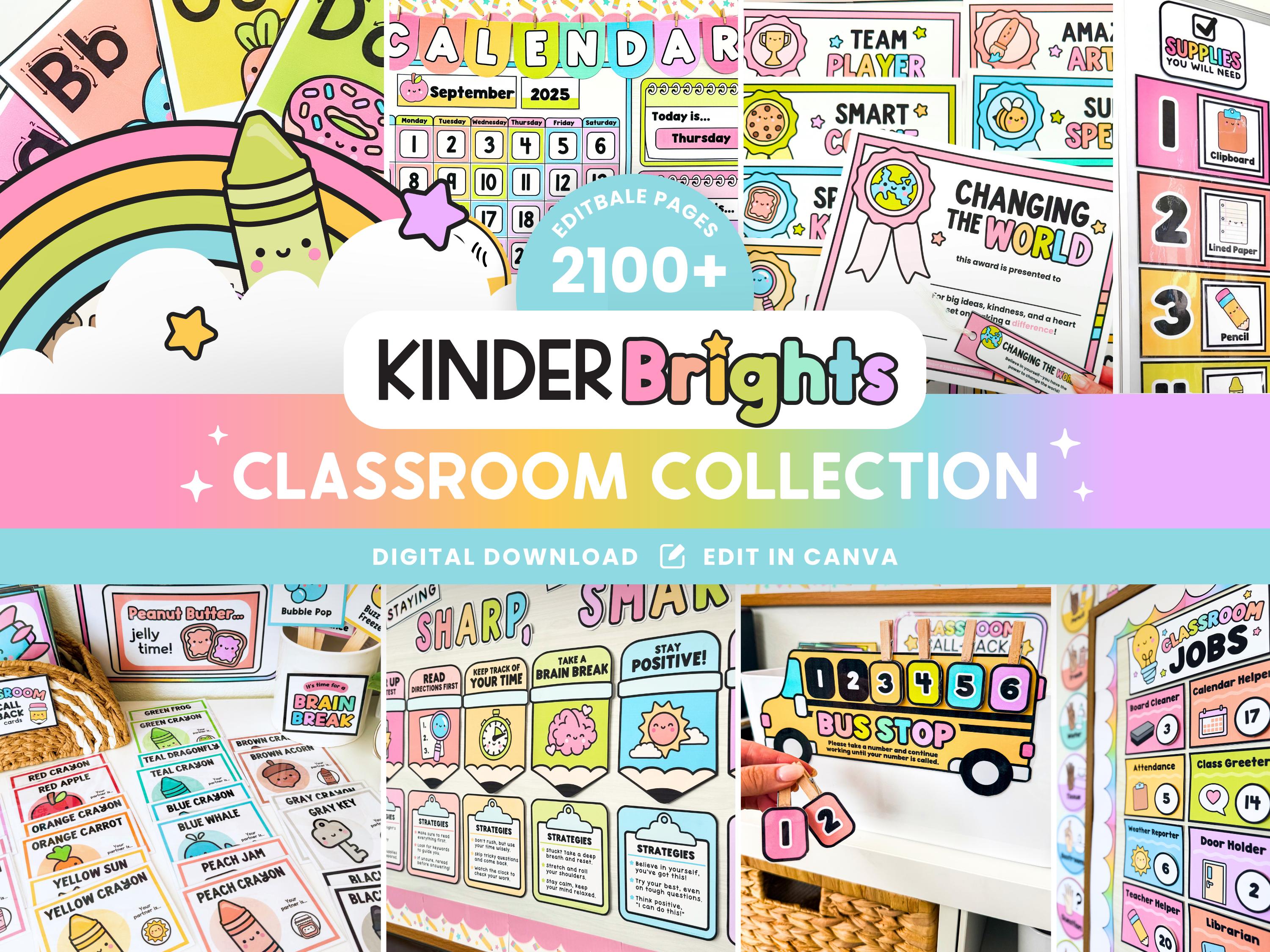 Editable Classroom Kinder Brights Printable Bundle, Canva Classroom ...
