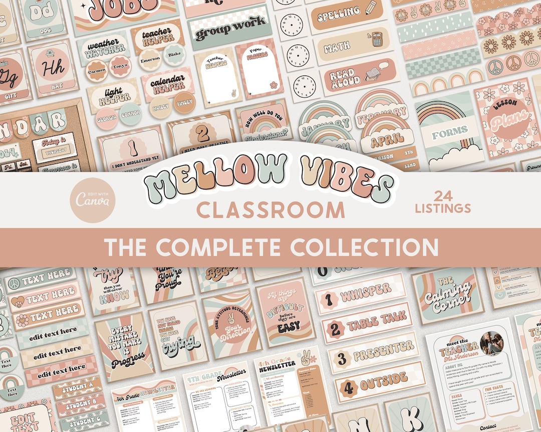 Editable Classroom Retro Pastel Complete Collection Printable Bundle ...