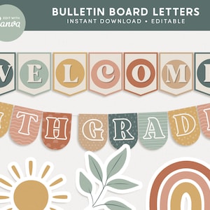 Classroom Bulletin Board Letters, Editable in Canva, Boho Modern ...