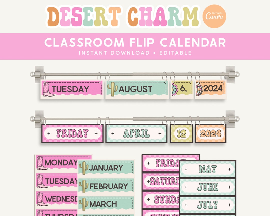 Classroom Flip Calendar Display, Bright Desert Classroom Decor ...