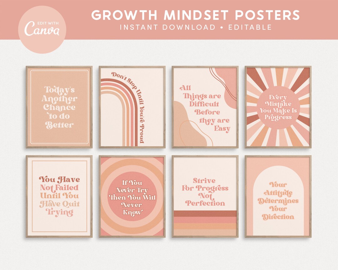 Growth Mindset Editable Classroom Printable Posters Neutral - Etsy