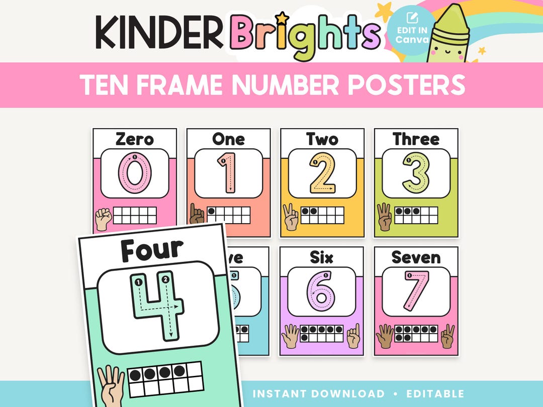 Pastel Ten Frame Number Posters | Editable Number Posters 0-20 ...