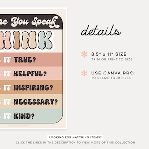 Editable Think Classroom Printable Posters, Think Before You Speak ...