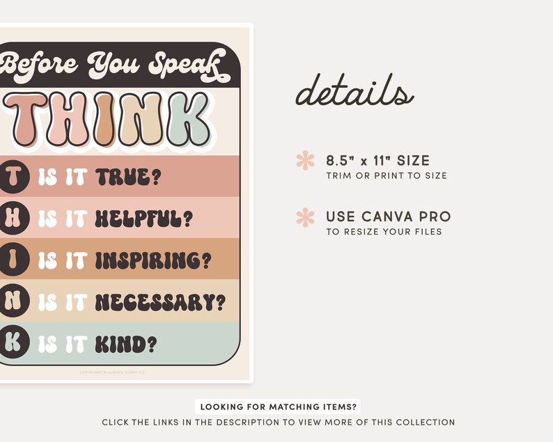 Editable Think Classroom Printable Posters, Think Before You Speak ...