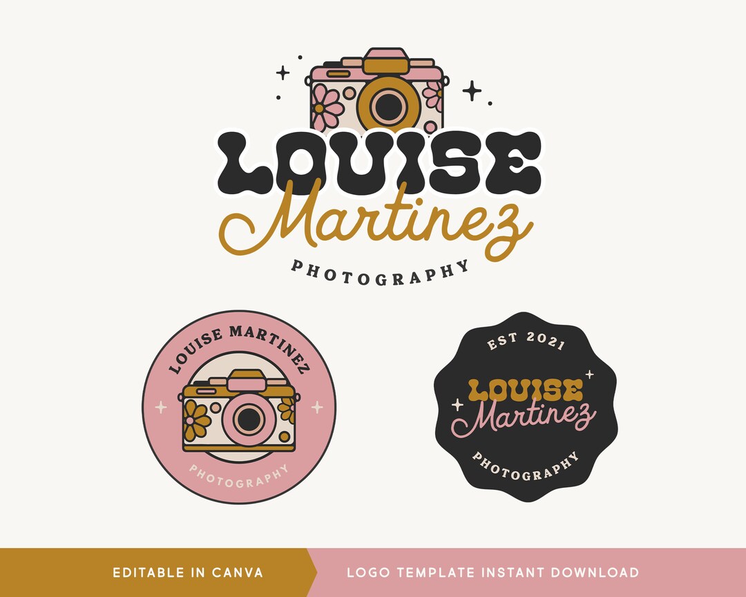 Editable Canva DIY Retro Boho Logo: Eclectic Camera Groovy Design ...