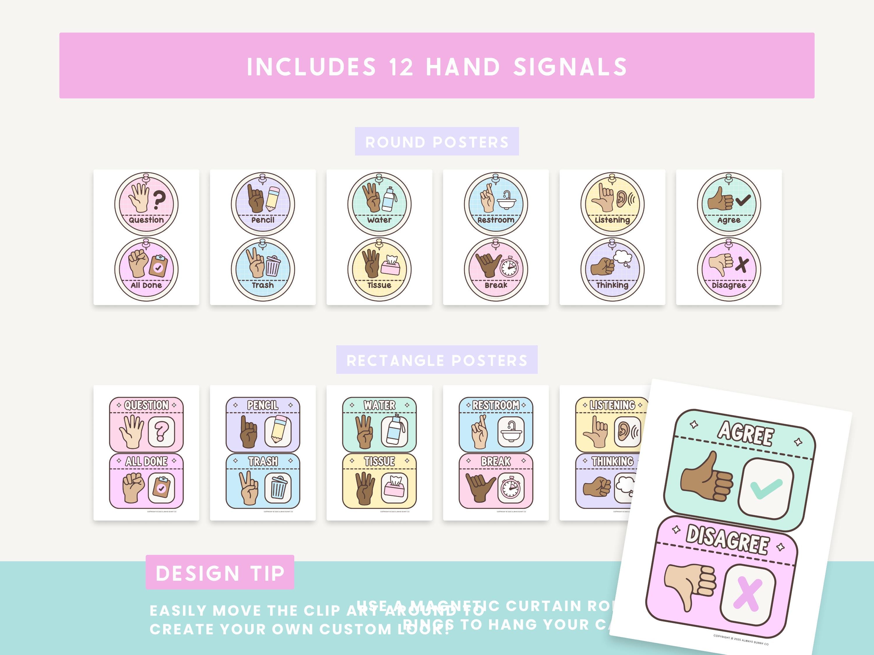 Classroom Hand Signals Poster Display, Editable in Canva, Pastel ...