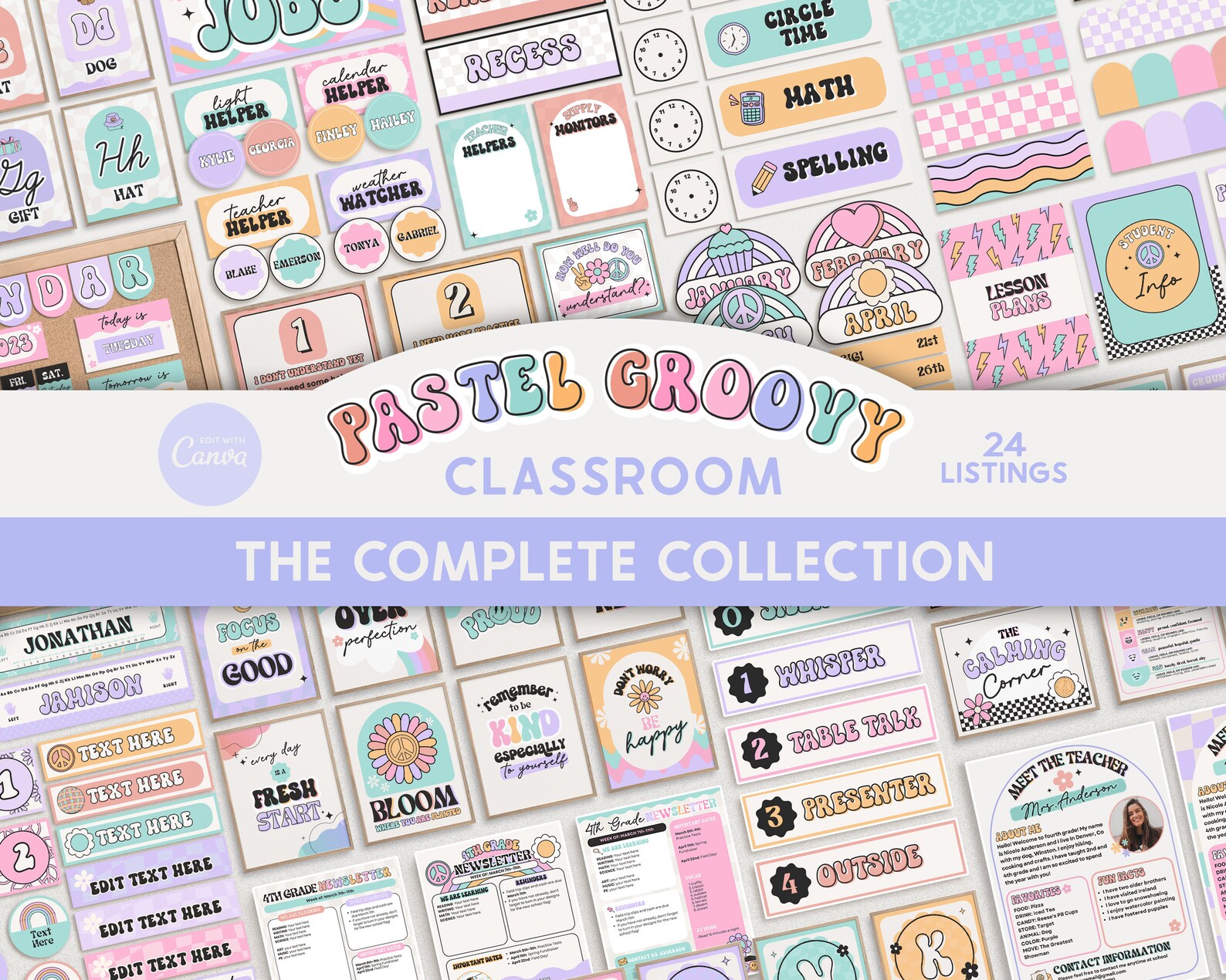 Editable Classroom Groovy Pastel Complete Collection Printable Bundle ...